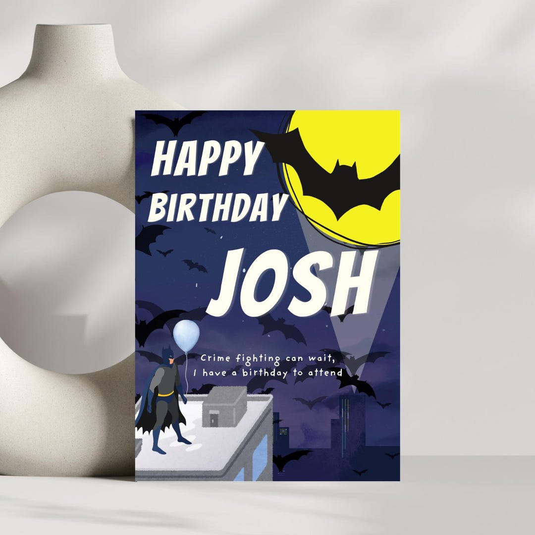 Batman Birthday Card, Cartoon Theme Greeting Card, Digital Print ...