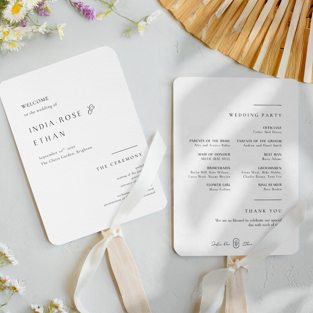 Elegant Typography Modern Wedding Program Fan, Wedding Ceremony ...