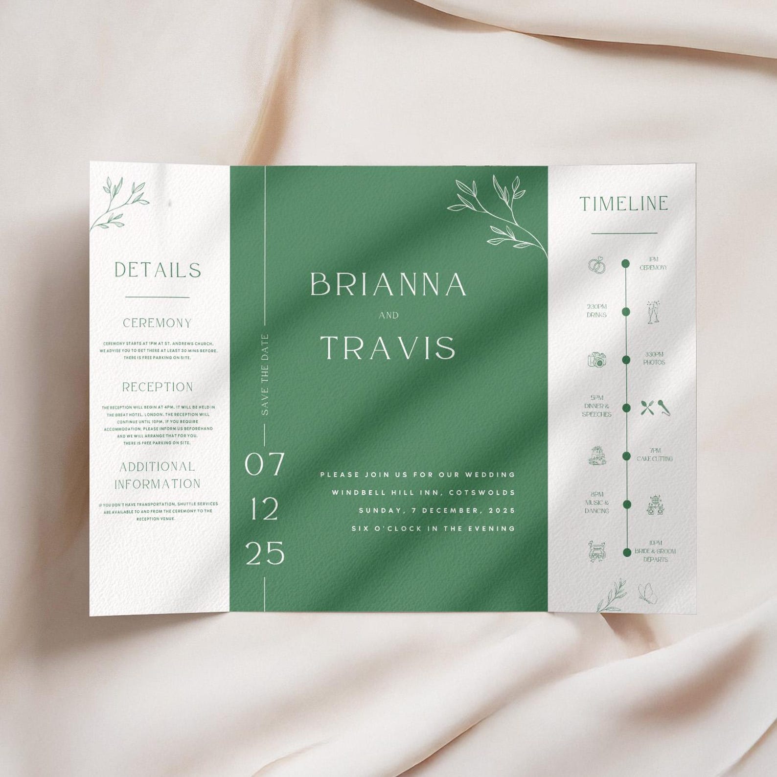 Modern Gatefold Wedding Invitation Template, Digital Canva Template ...