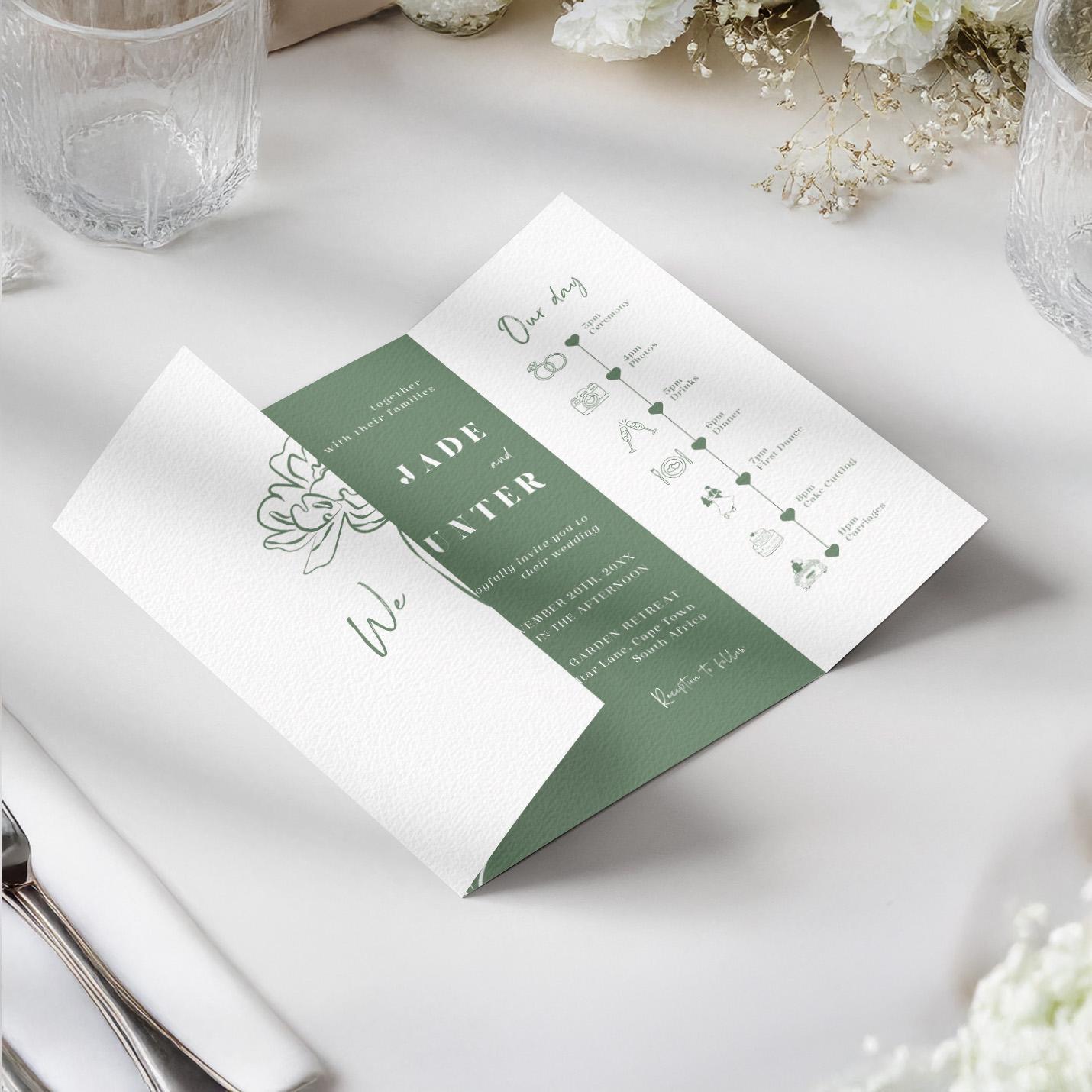 Elegant Hand Drawn Flower Gatefold Wedding Invitation, Folding Invite ...