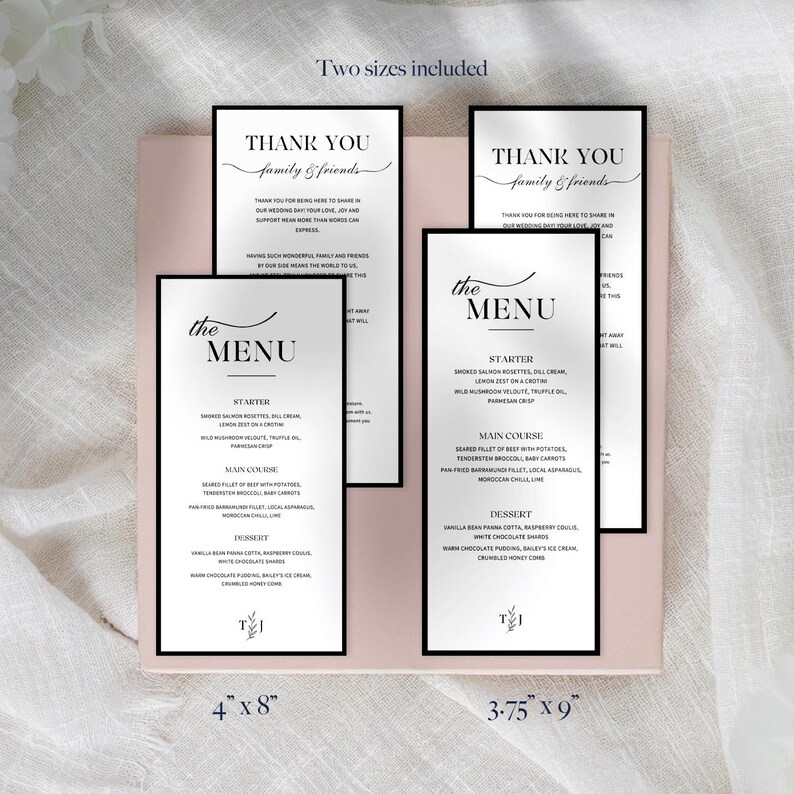 Wedding Menu Thank You Note Template, Modern, Elegant Menu Thank You ...