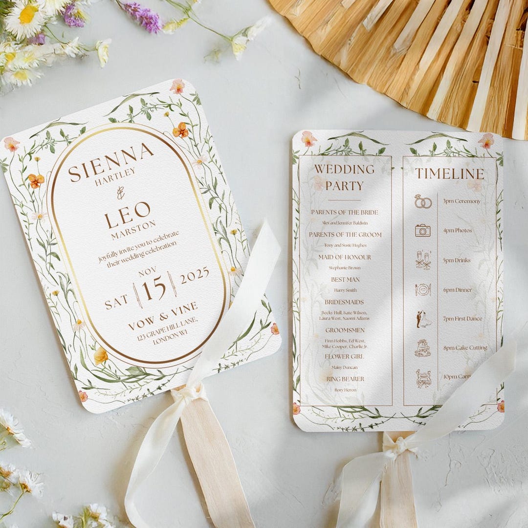 Elegant Floral Wedding Fans Template, Editable in Canva, Wedding ...