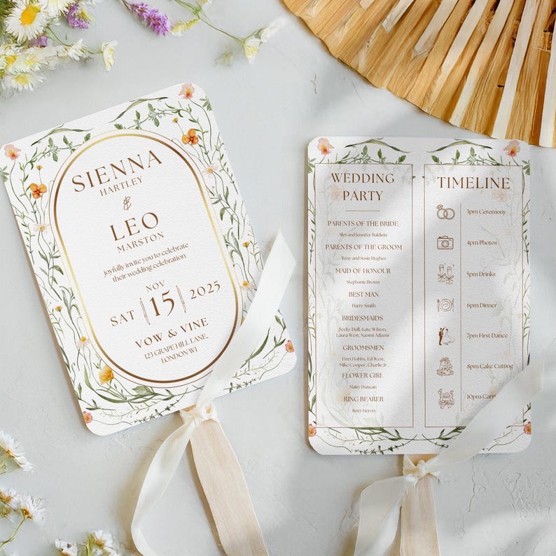 Elegant Floral Wedding Fans Template, Editable in Canva, Wedding ...