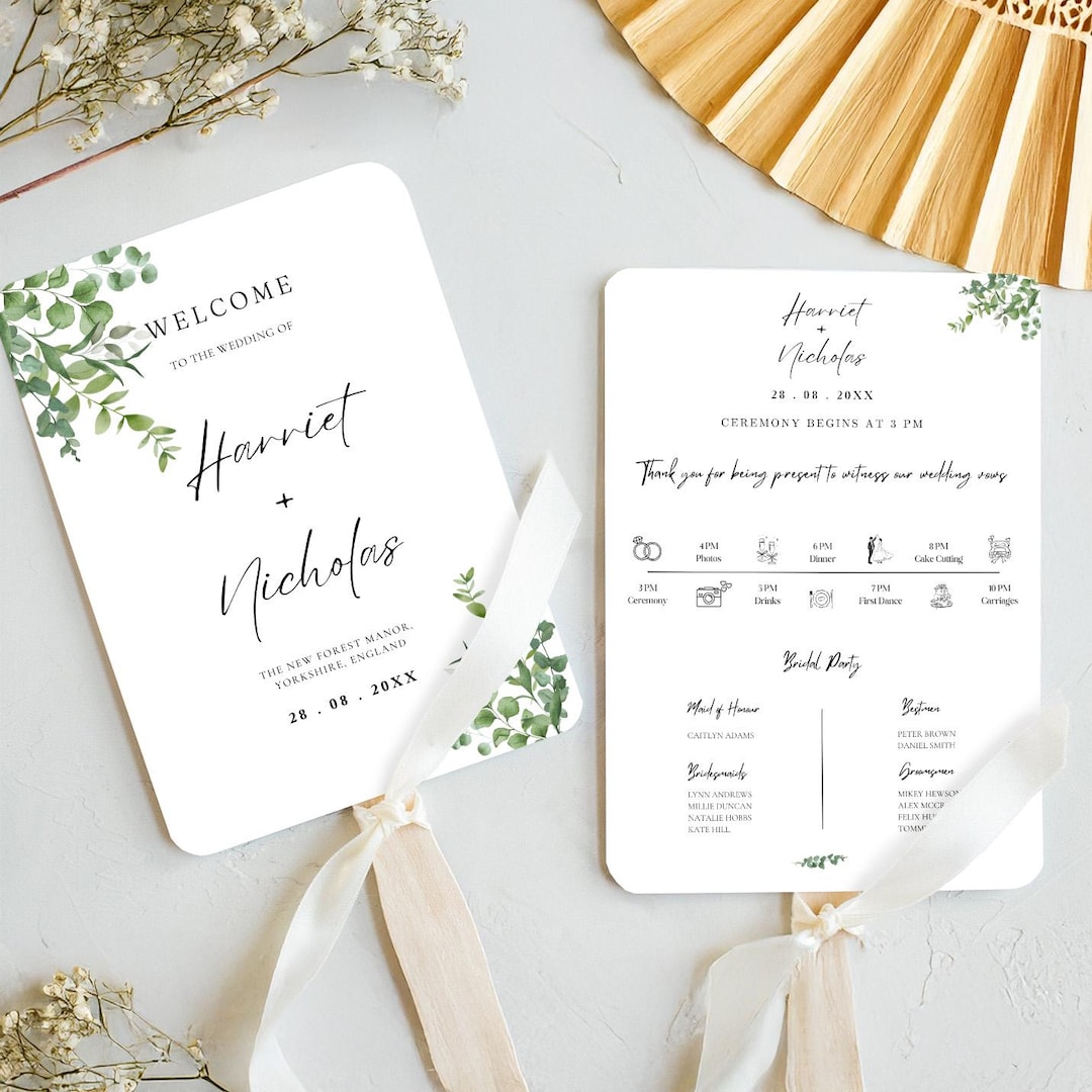 Eucalyptus Wedding Program Fans, Elegant Wedding Ceremony Program ...