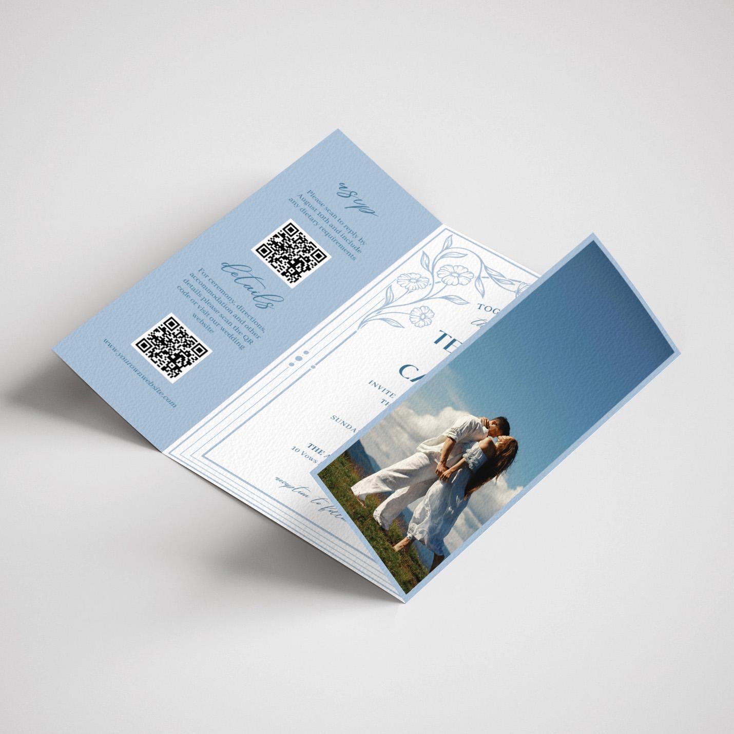 Elegant Azure Blue Gatefold Photo Wedding Invitation, Folding Canva ...
