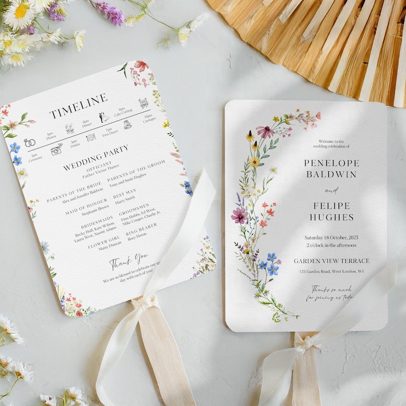 Wedding Program Fans Wildflower Design, Floral Ceremony Program ...