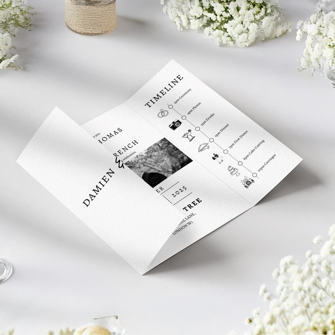 Folding Modern Wedding Invitation Template, Minimal Gatefold Folded ...