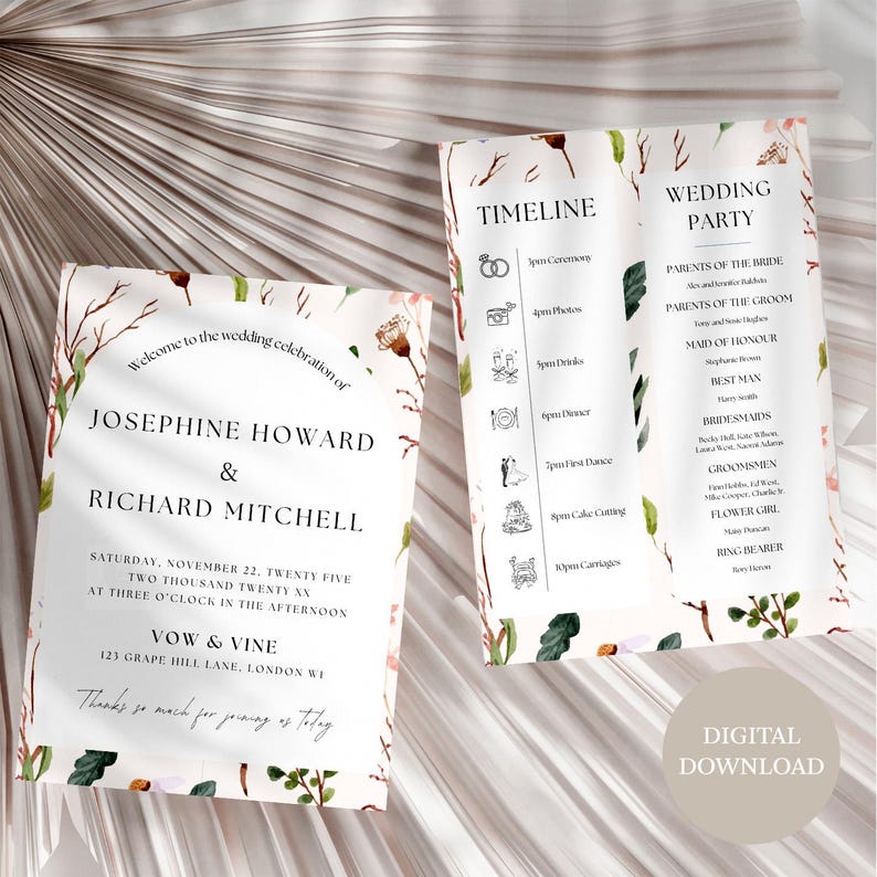 Wedding Program Fans Wildflower Template, Floral Ceremony Program, Edit ...