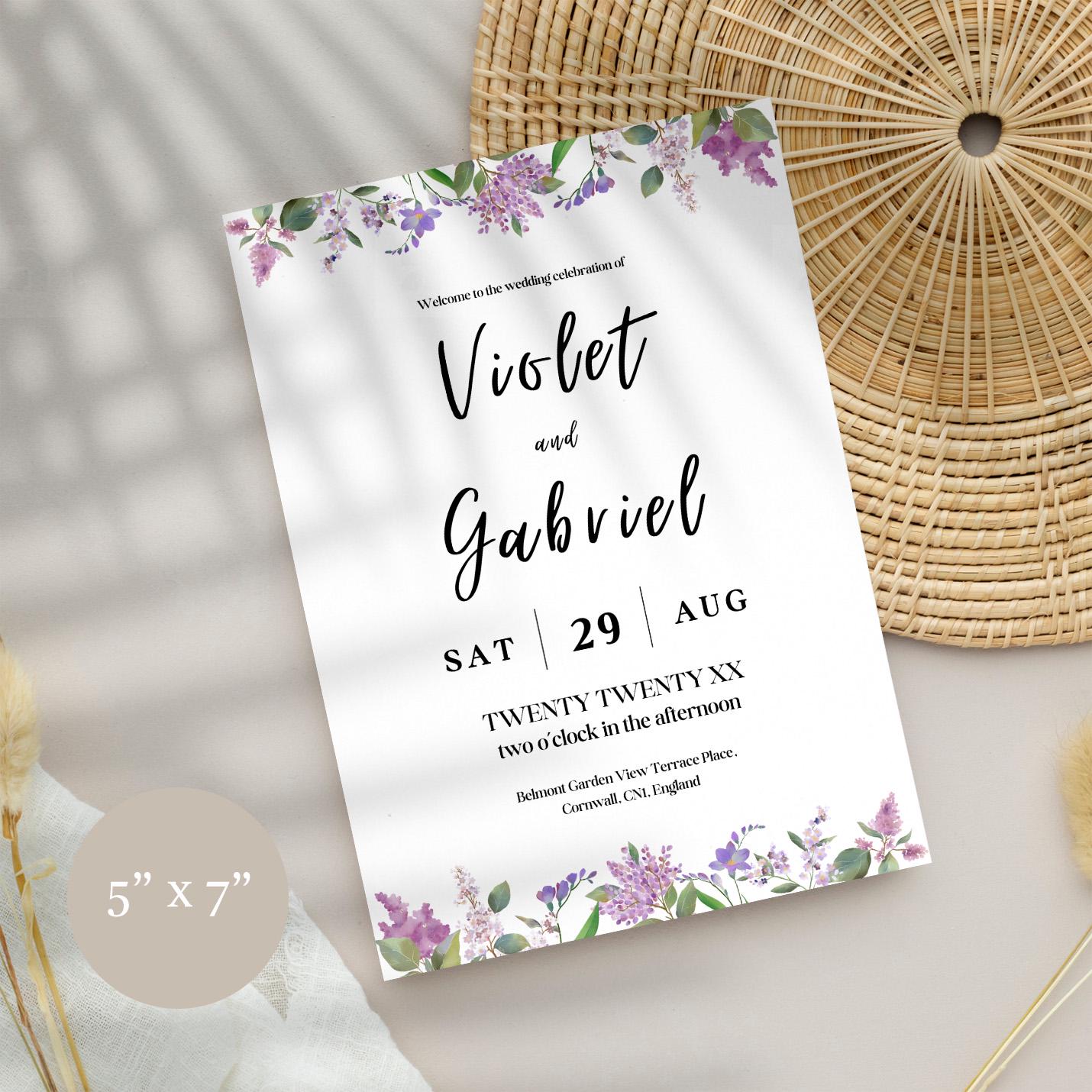 Floral Wedding Program Fans, Purple Flowers Ceremony Program Template ...