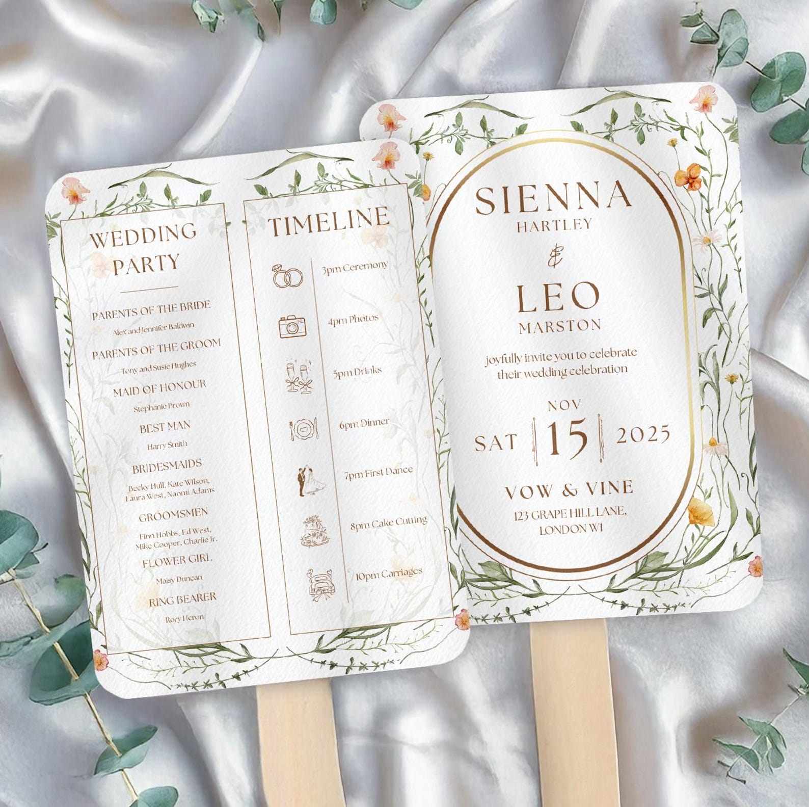 Elegant Floral Wedding Fans Template, Editable in Canva, Wedding ...
