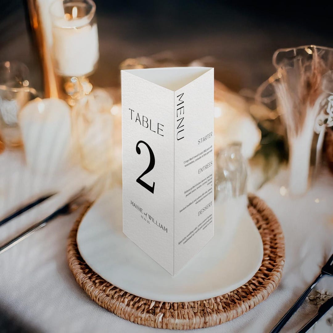 Wedding Table Number Triangle Trifold Template, Food Drinks Menu, QR ...