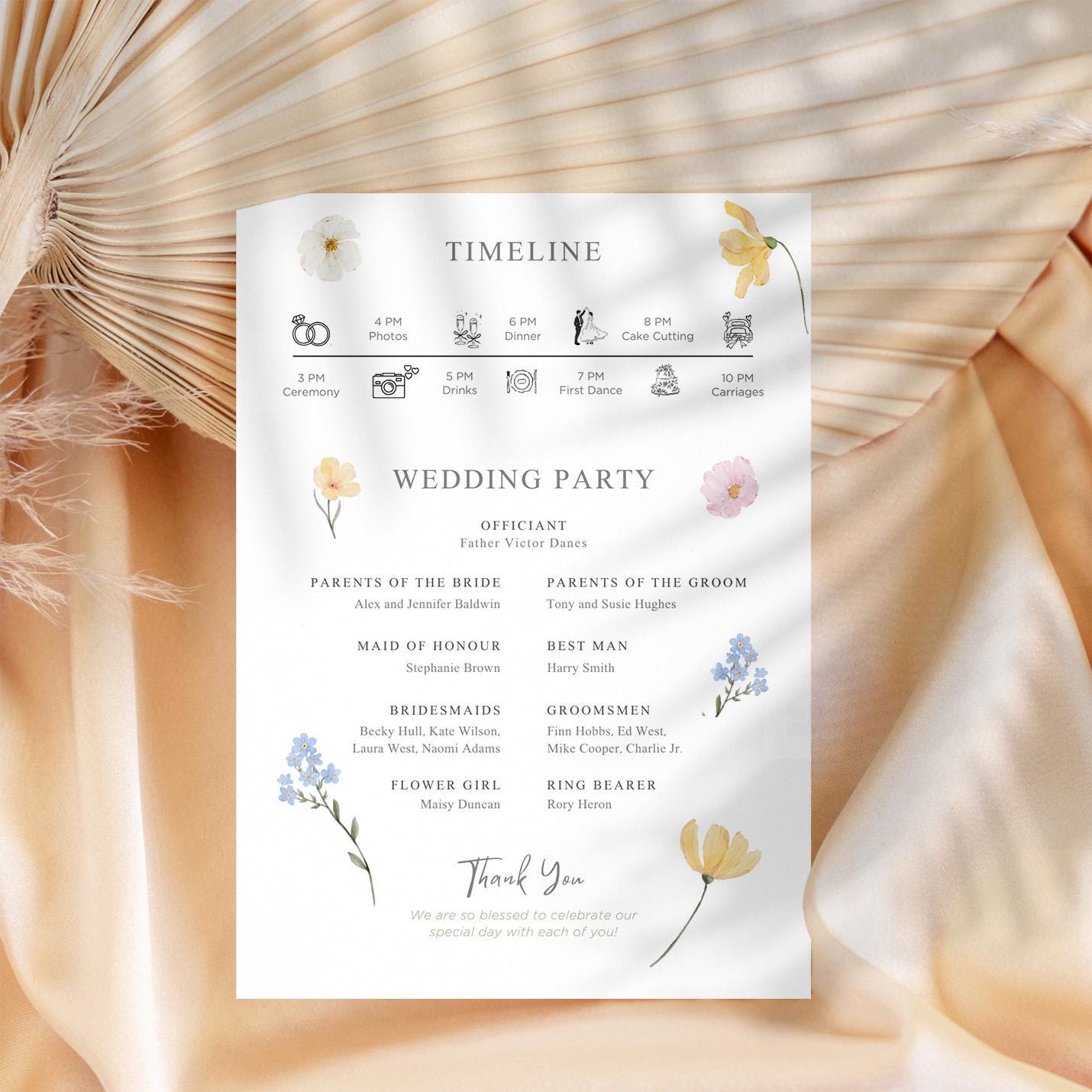 Wedding Programme Fan Sage Green Floral Design, Wildflower Ceremony ...