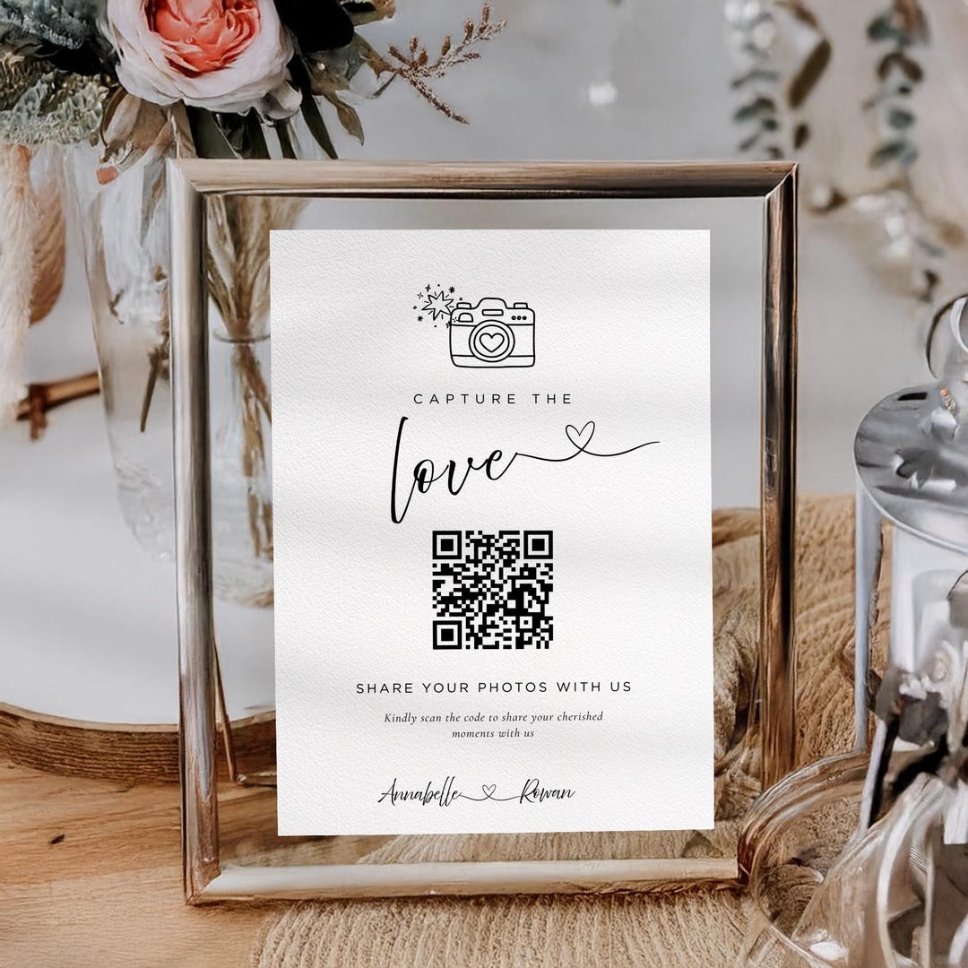 Wedding QR Code Sign, Minimal Capture the Love Photo Share, Wedding ...