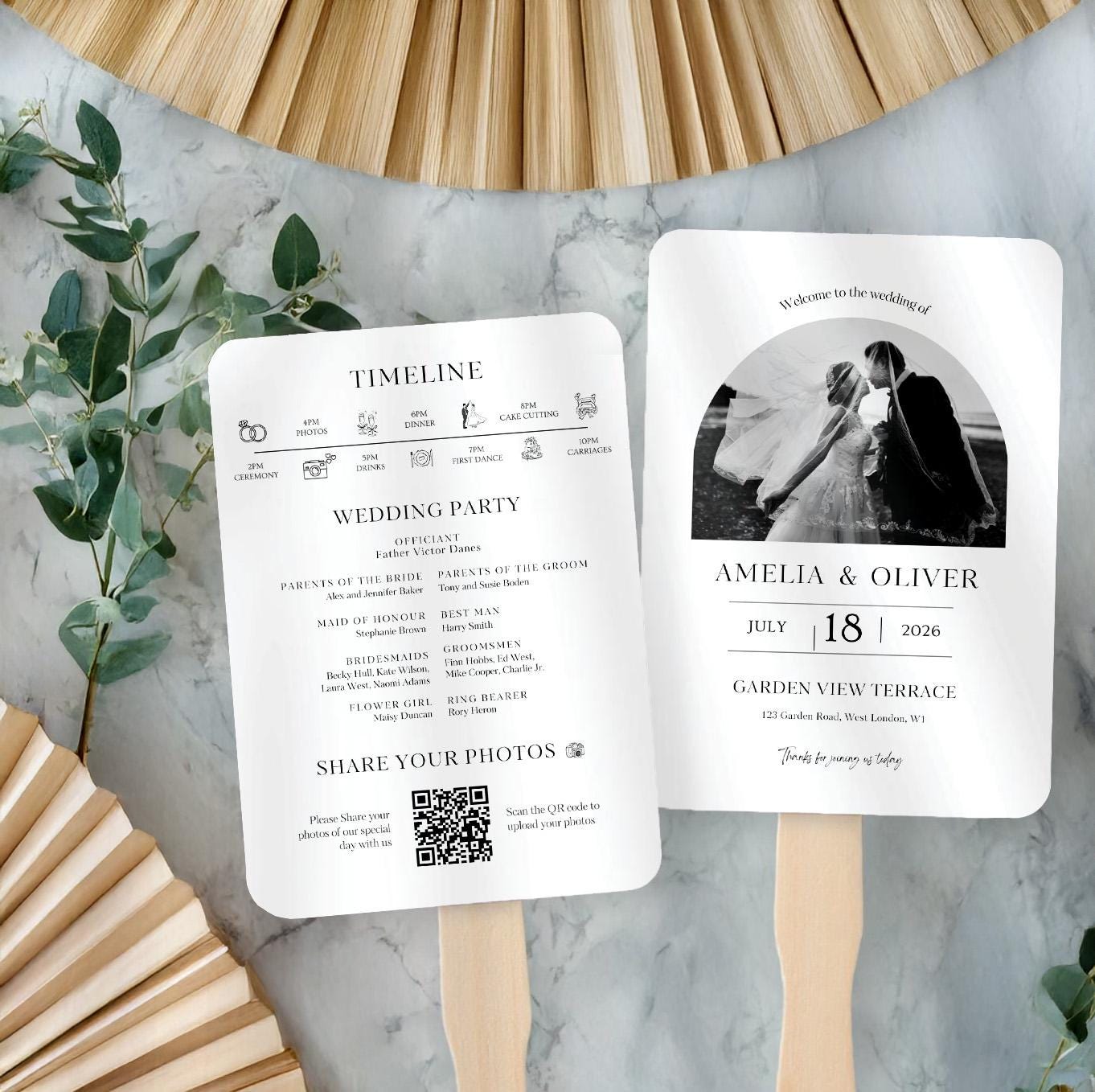 Wedding Fans Template, Minimal Editable in Canva, Wedding Program ...
