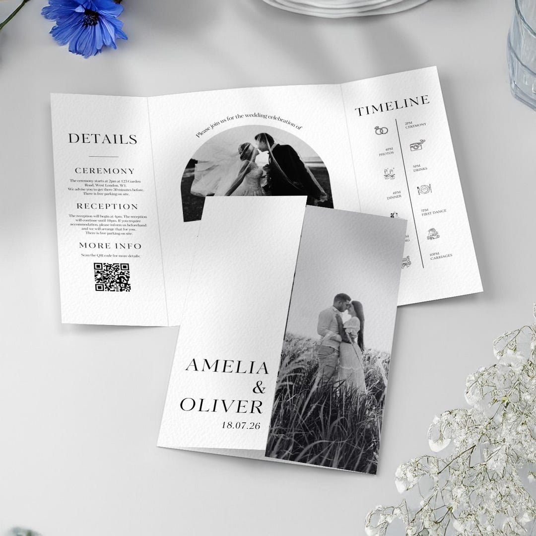 Modern Gatefold Wedding Invite Template, Unique Minimal Wedding ...