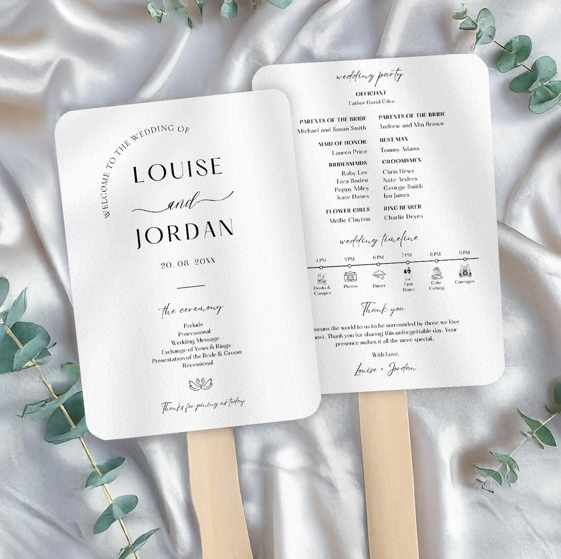 Aesthetic Wedding Program Fans, Modern Ceremony Wedding Timeline Canva ...
