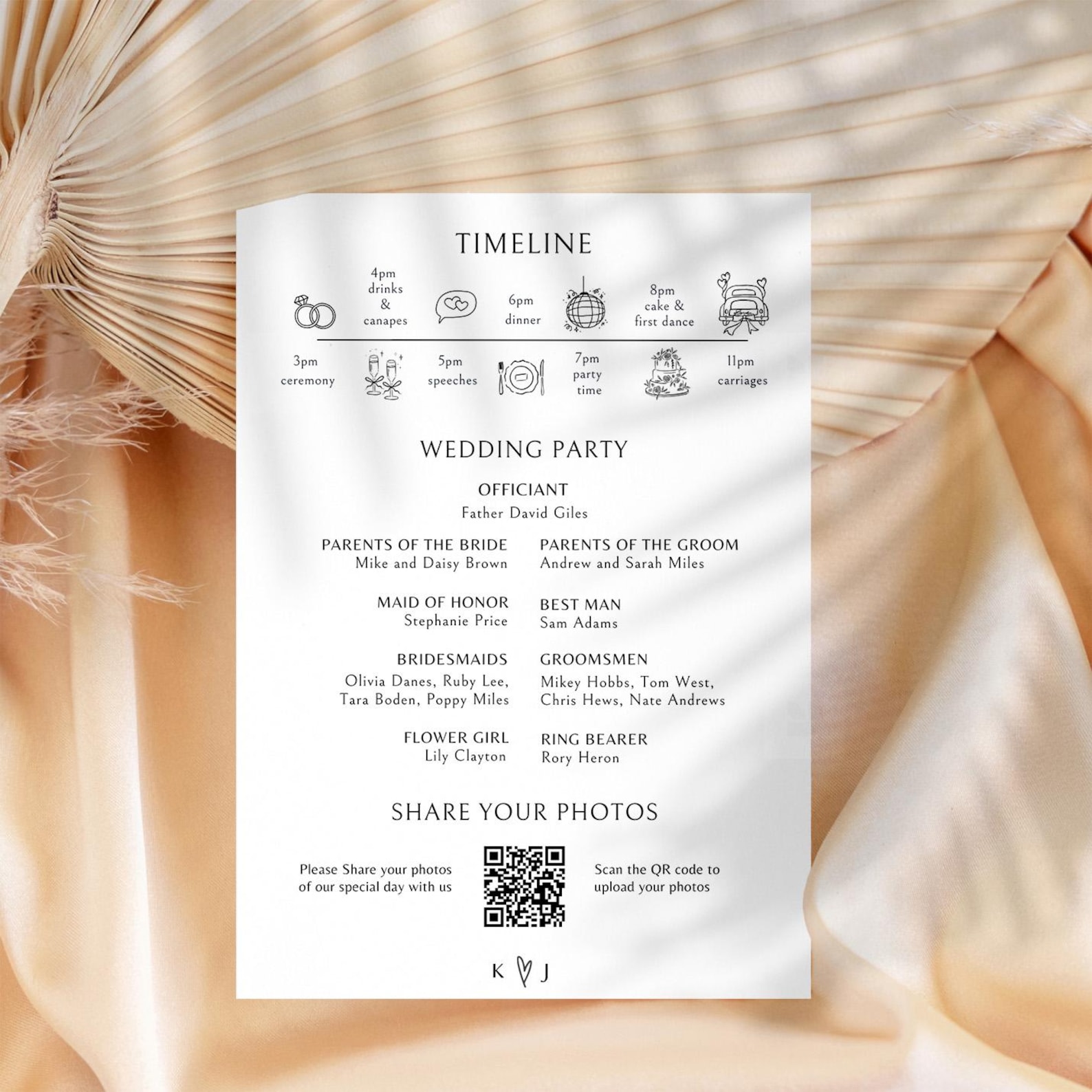 Modern Wedding Program Fan Template: DIY Ceremony Timeline, Minimal ...
