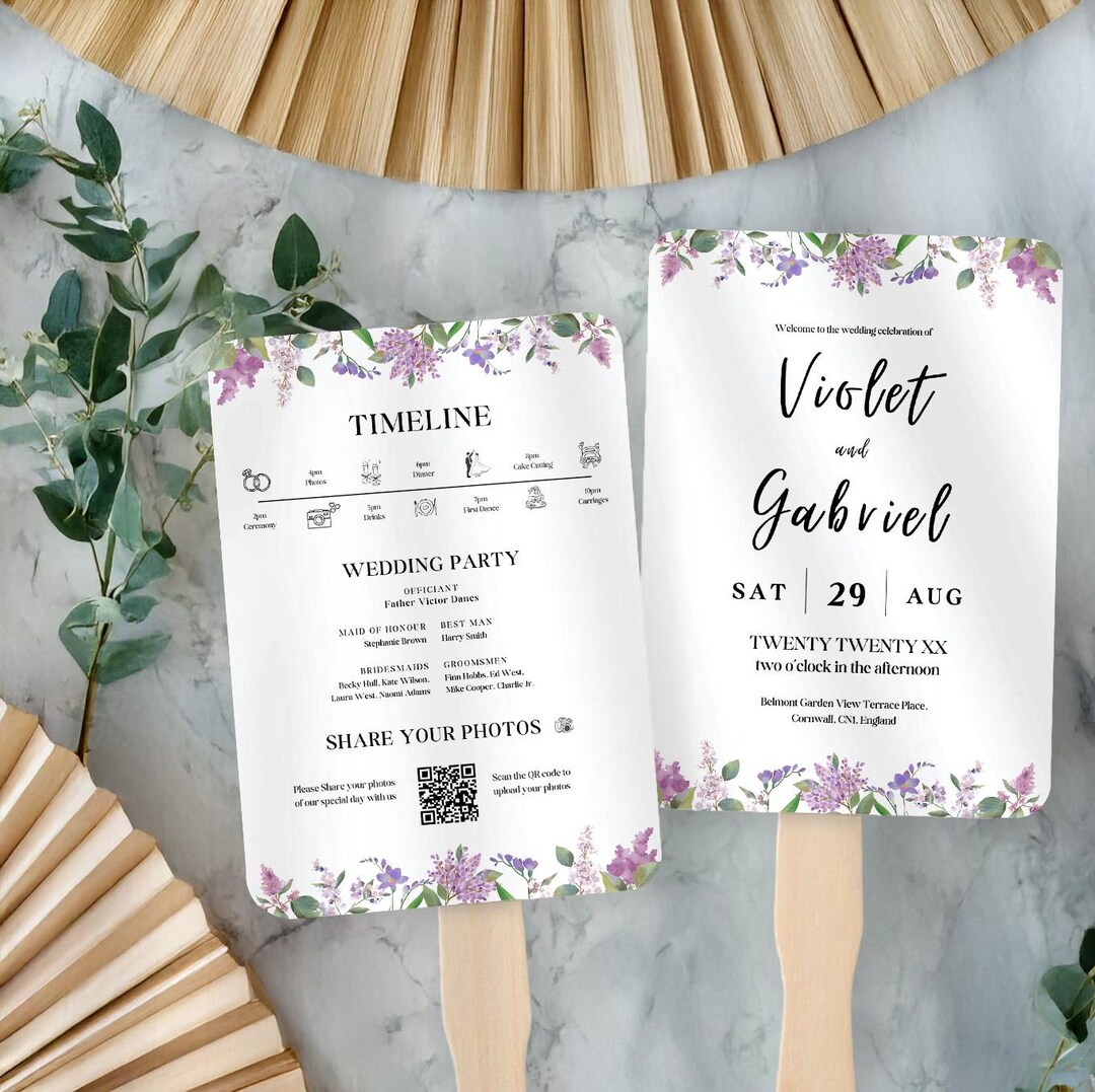 Floral Wedding Program Fans, Purple Flowers Ceremony Program Template ...
