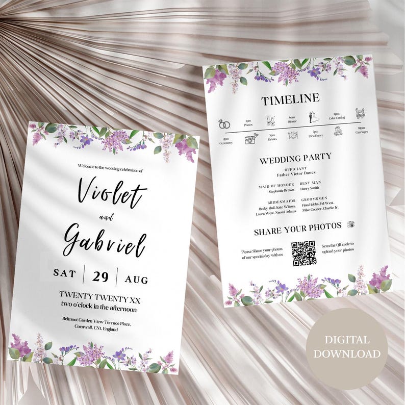 Floral Wedding Program Fans, Purple Flowers Ceremony Program Template ...