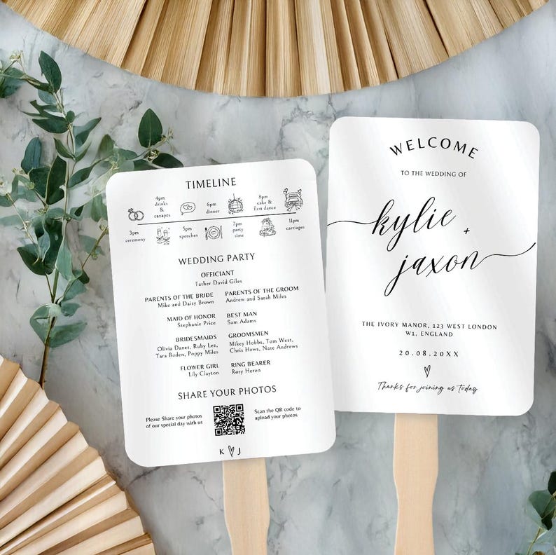 Modern Wedding Program Fan Template: DIY Ceremony Timeline, Minimal ...