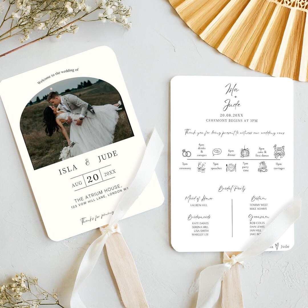 Modern Wedding Fan Programme Template, Minimal Timeline Wedding Photo ...