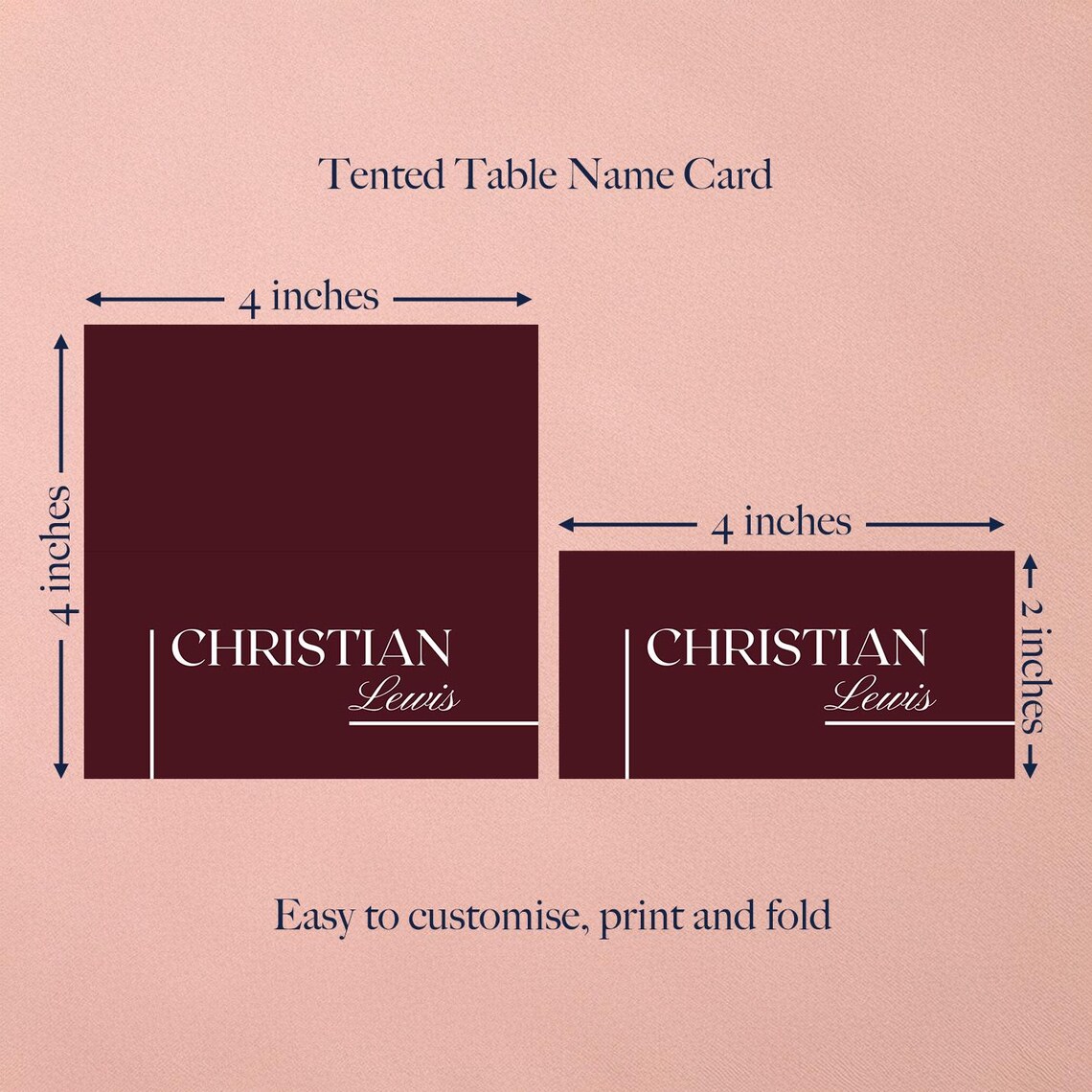 Folded Name Card Template: Burgundy Red Wedding Name Card Table Tent ...