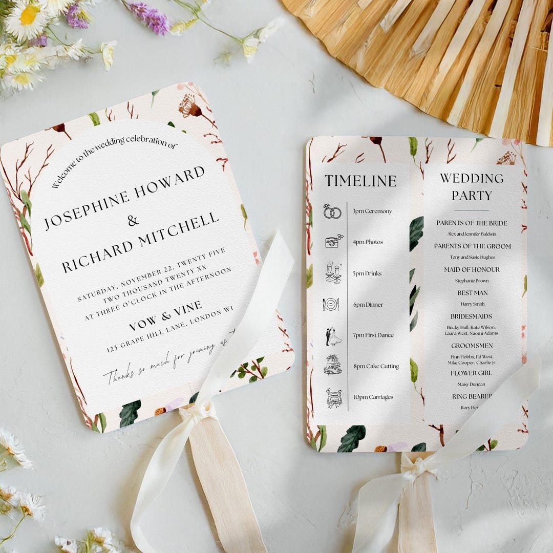 Wedding Program Fans Wildflower Template, Floral Ceremony Program, Edit ...