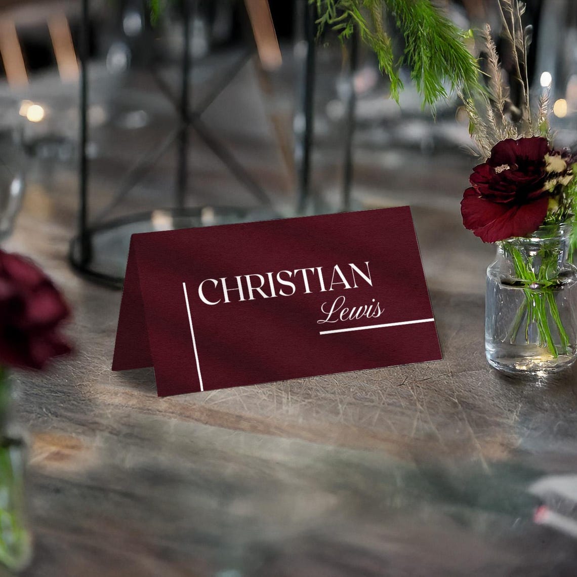 Folded Name Card Template: Burgundy Red Wedding Name Card Table Tent ...