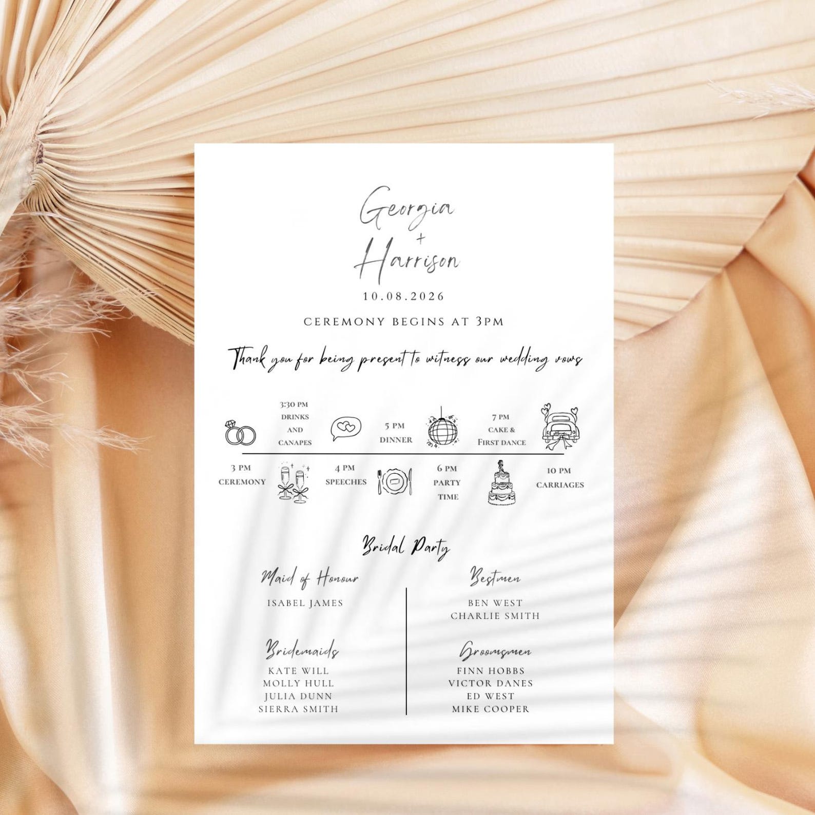 Modern Wedding Program Fans, Editable in Canva, Wedding Timeline ...