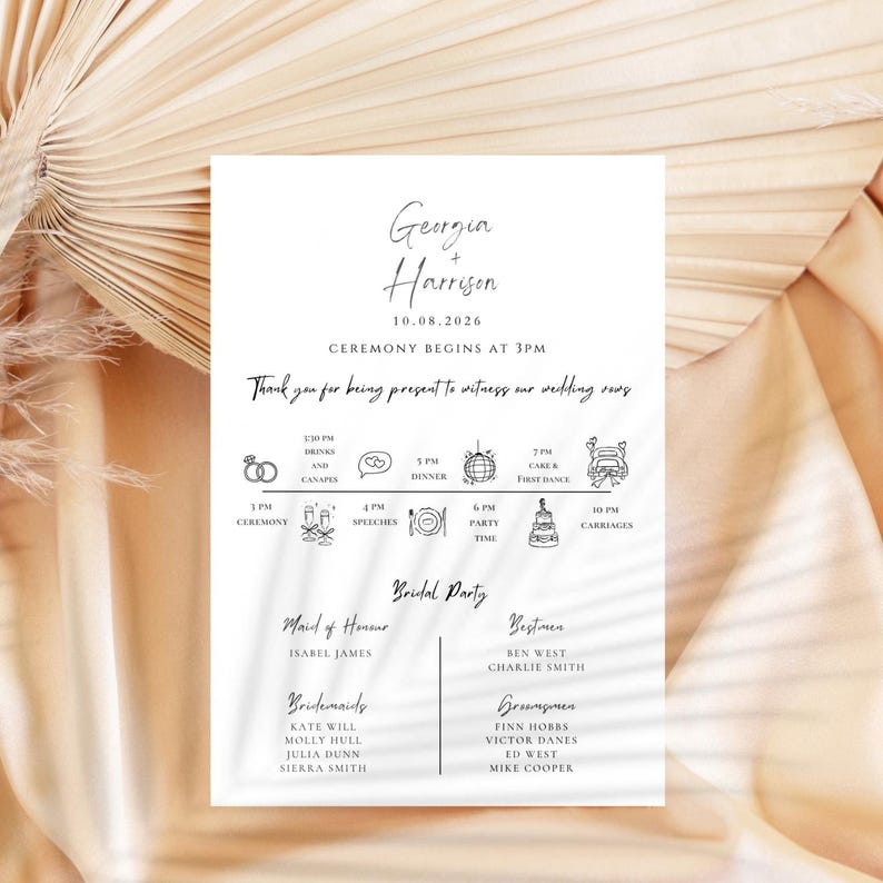 Modern Wedding Program Fans, Editable in Canva, Wedding Timeline ...