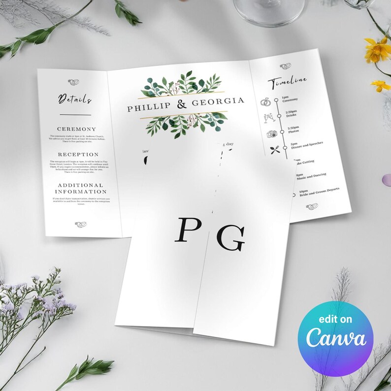 Gatefold Wedding Invitation, Minimal Design, Digital Canva Templates ...