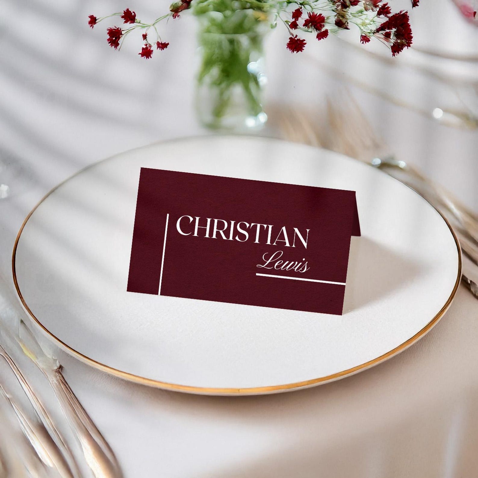 Folded Name Card Template: Burgundy Red Wedding Name Card Table Tent ...