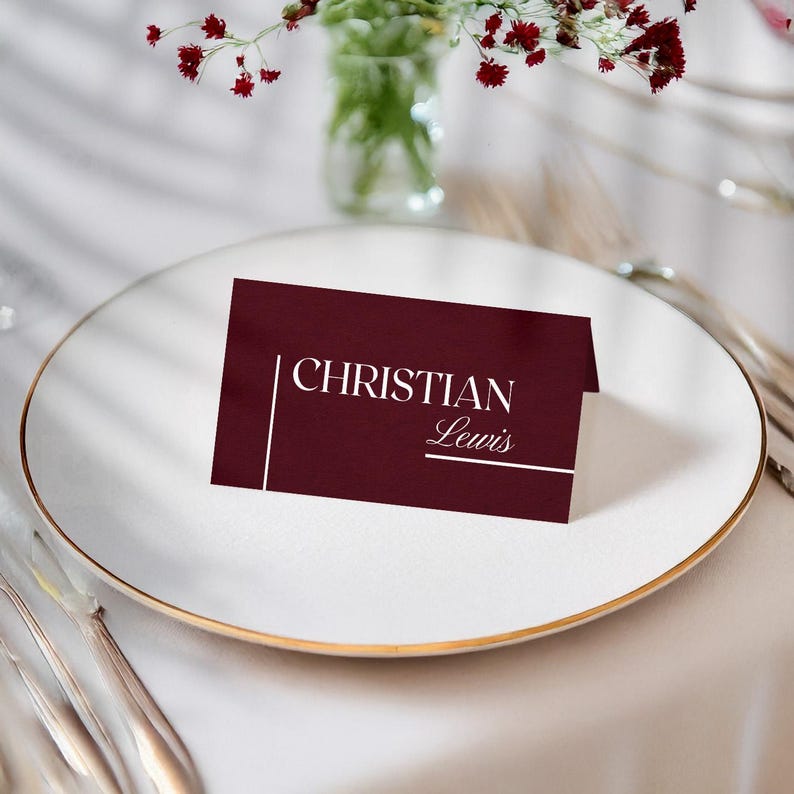 Folded Name Card Template: Burgundy Red Wedding Name Card Table Tent ...