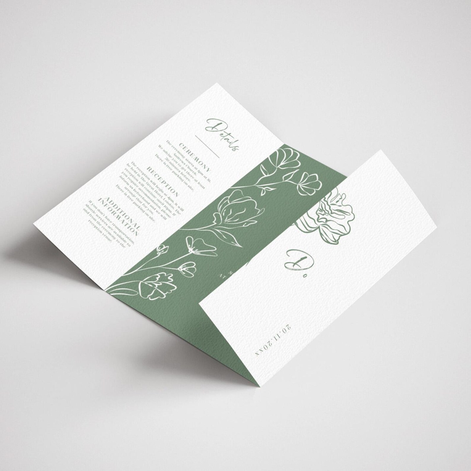 Elegant Hand Drawn Flower Gatefold Wedding Invitation, Folding Invite ...