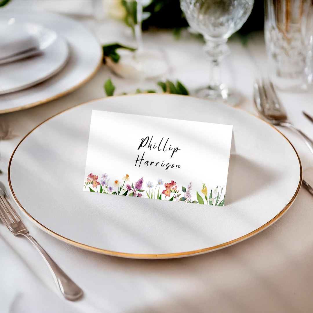 Wedding Place Card Template, Name Table Tent, Floral Wildflower Design ...