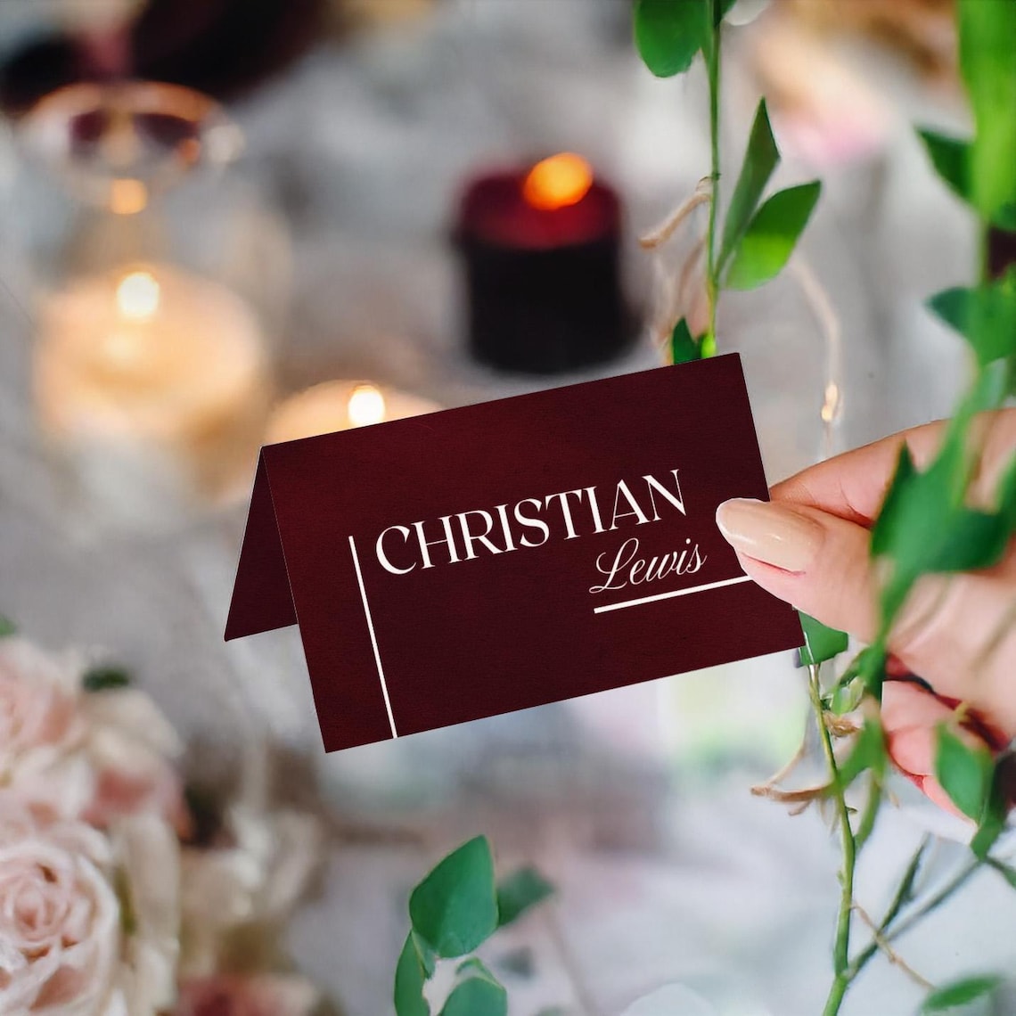 Folded Name Card Template: Burgundy Red Wedding Name Card Table Tent ...