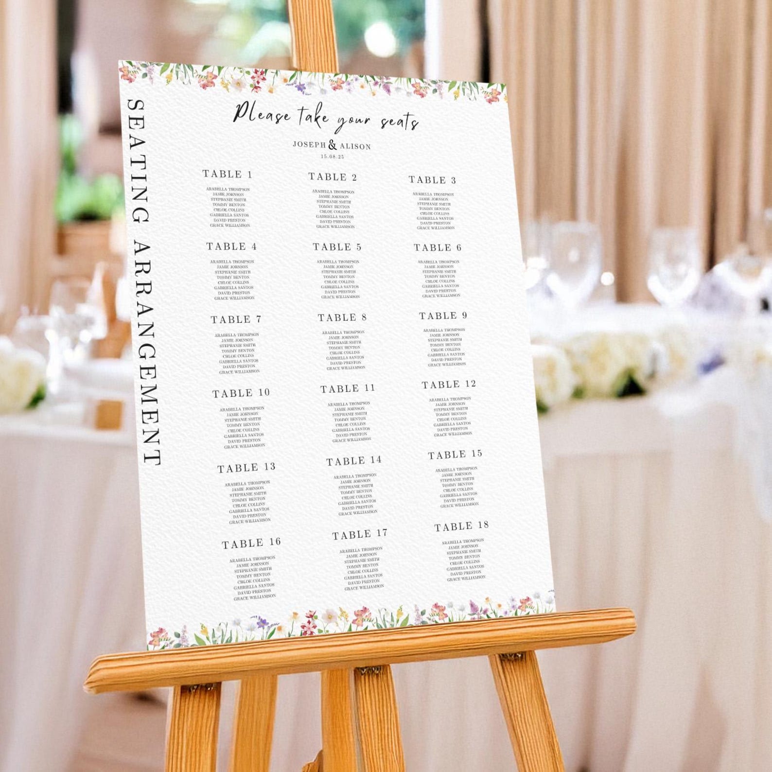 Wildflower Wedding Seating Chart Sign Template, Table Seat Plan, Edit ...