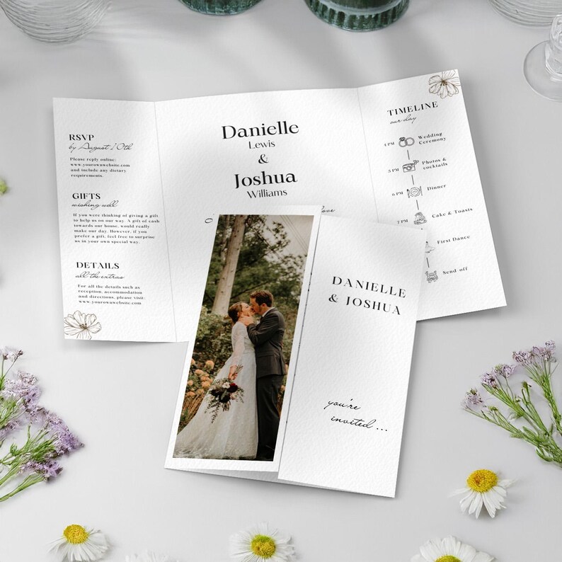 Gatefold Wedding Invite Template, Wedding Invite Minimalist Brown ...