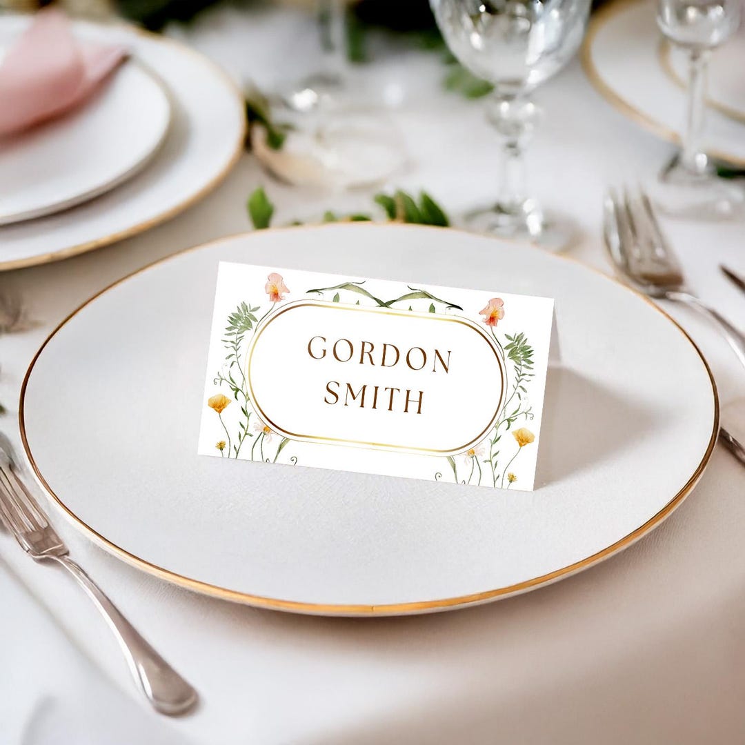Elegant Floral Wedding Name Card Template, Name Table Tent, Classy ...