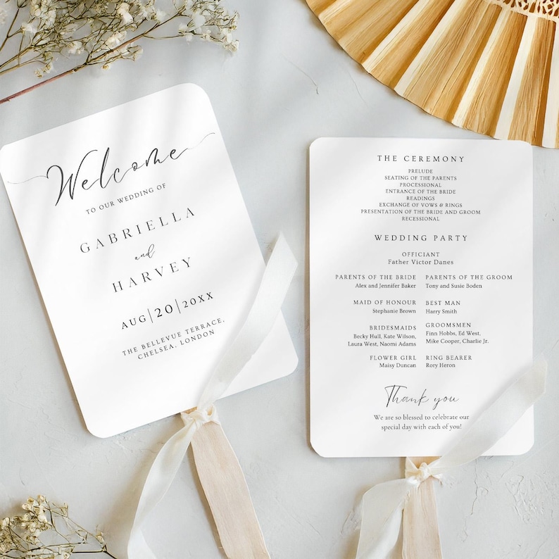 Minimal Wedding Program Fans, Wedding Ceremony Program Template, Modern ...