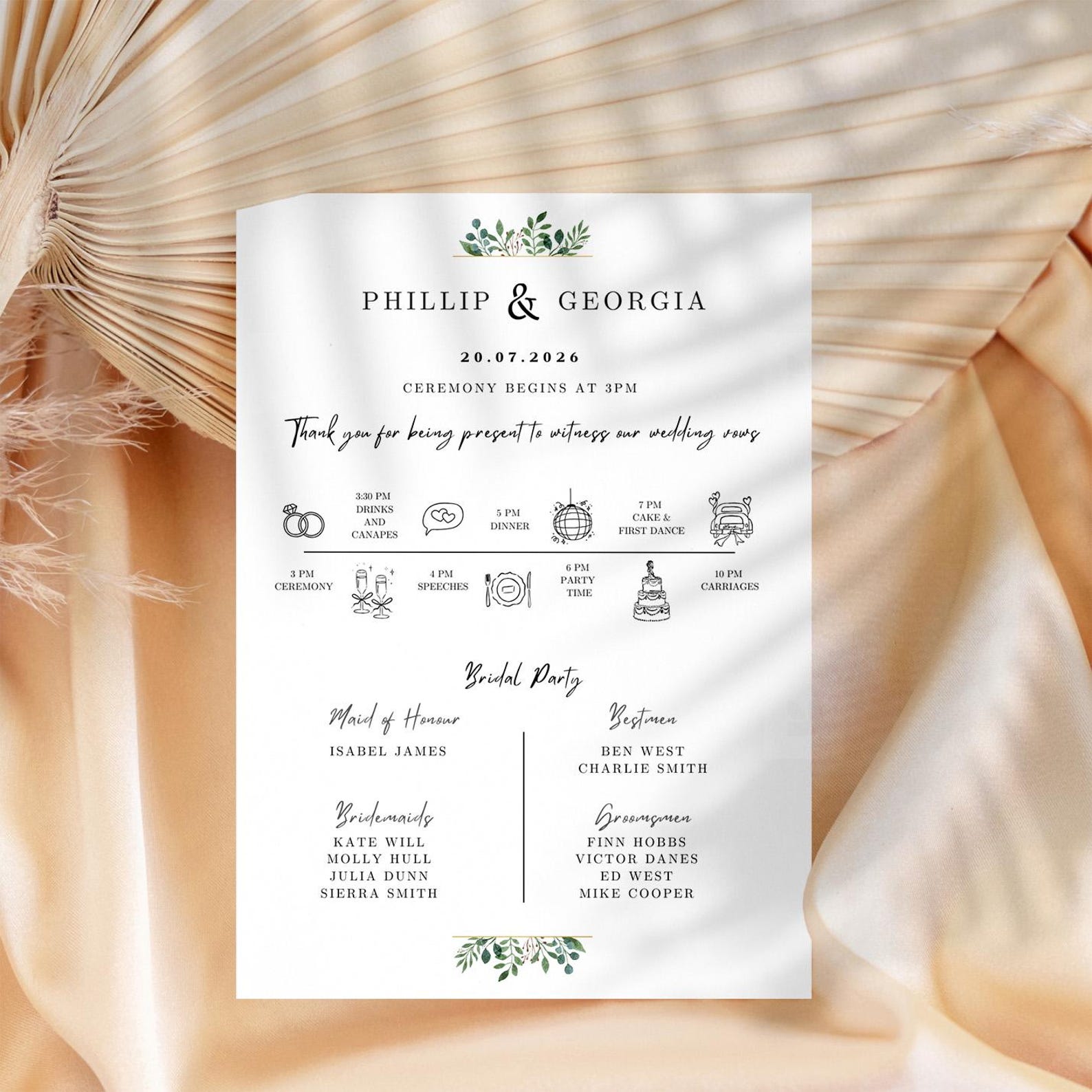 Modern Wedding Program Fans, Editable in Canva, Wedding Timeline ...