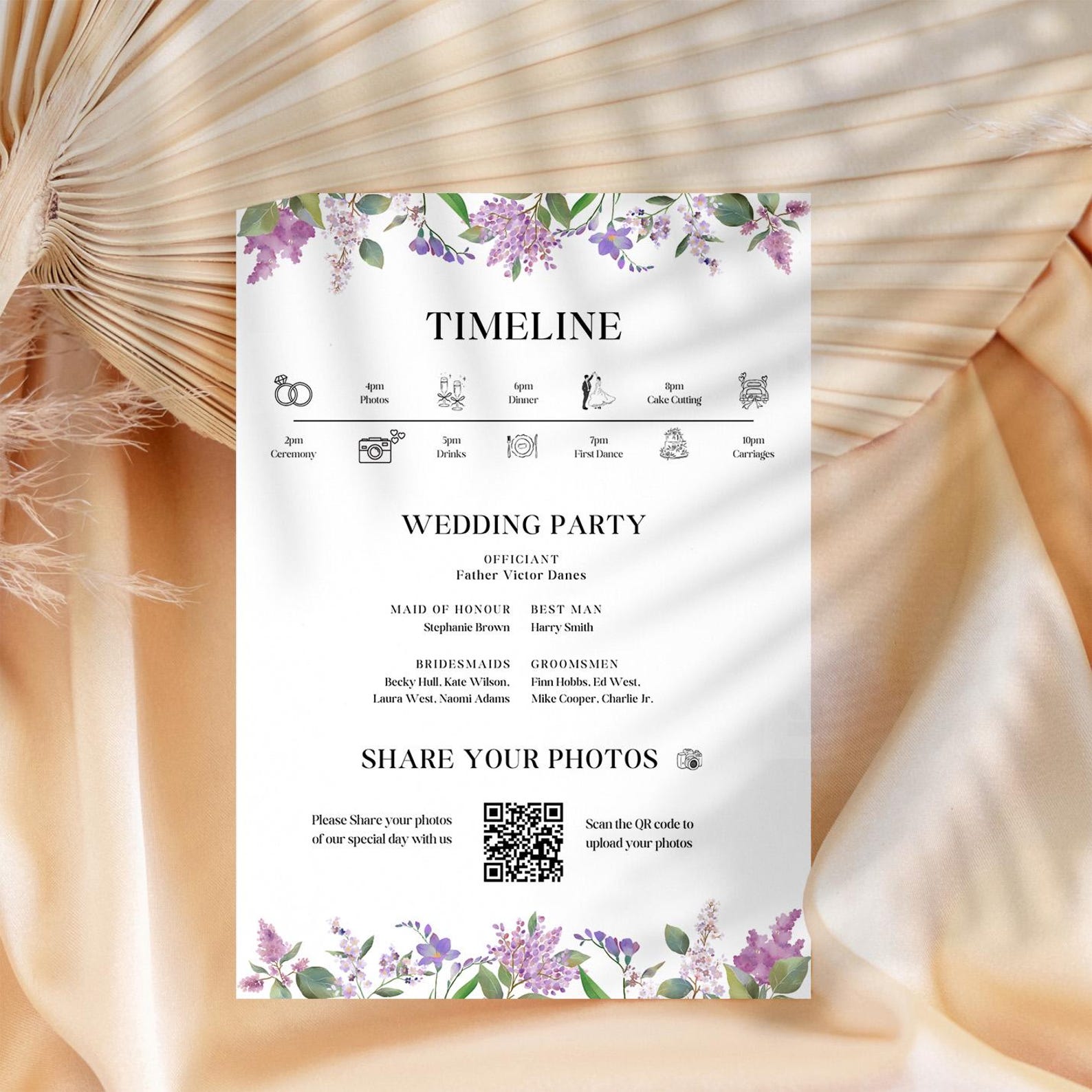 Floral Wedding Program Fans, Purple Flowers Ceremony Program Template ...