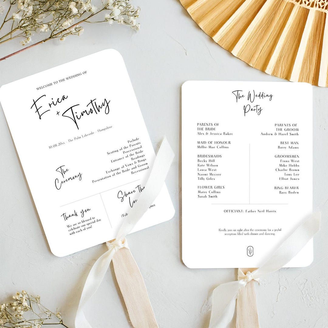 Minimal Wedding Program Fan Template, Rustic Ceremony Programme Canva ...