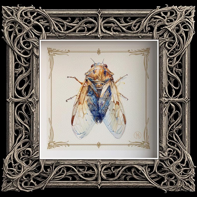 Cicada Art Print: Gothic Axe-head Insect Illustration (digital Download ...