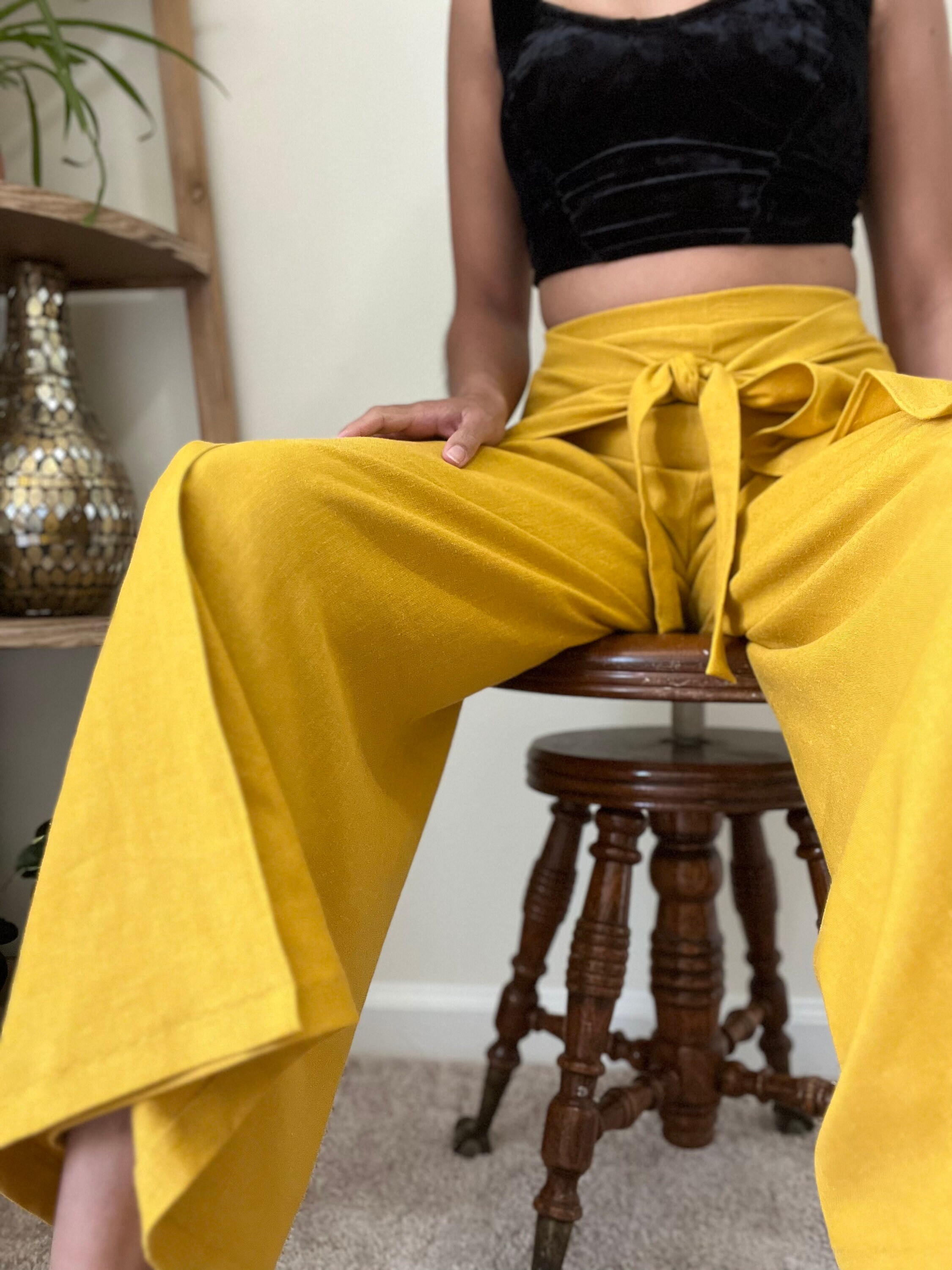 Mustard Yellow Linen Palazzo Wide Leg Wrap Pants - Customize the Size ...