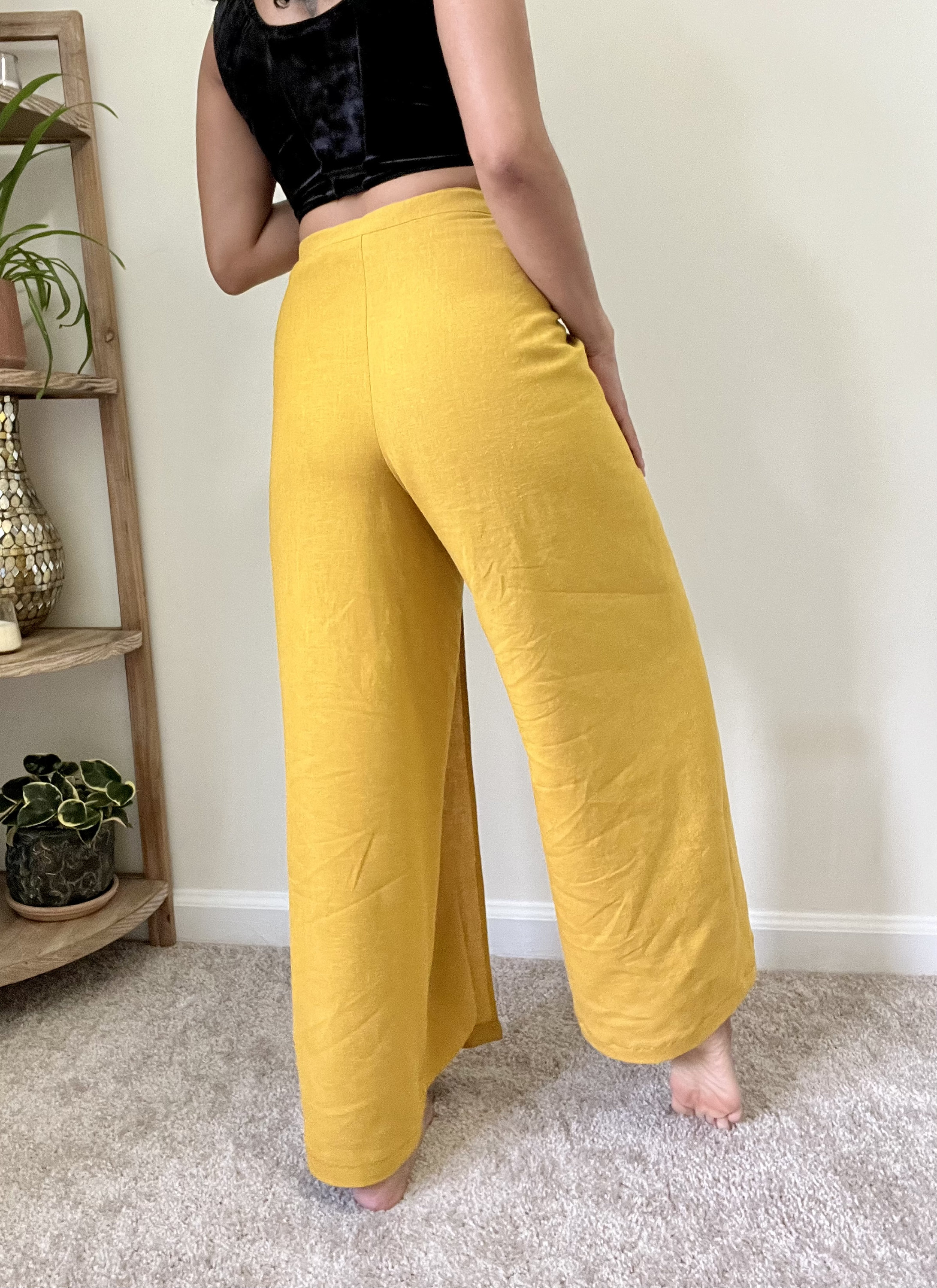 Mustard Yellow Linen Palazzo Wide Leg Wrap Pants - Customize the Size ...