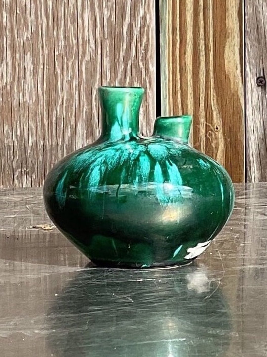 Vintage Green Ceramic Pottery Vase Signed - Etsy