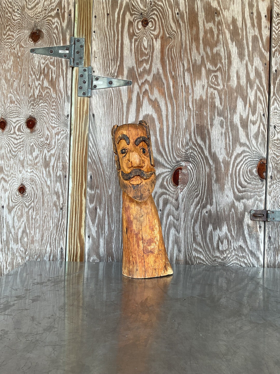 Vintage Solid Wood Carved Sculpture With Mustache - Etsy