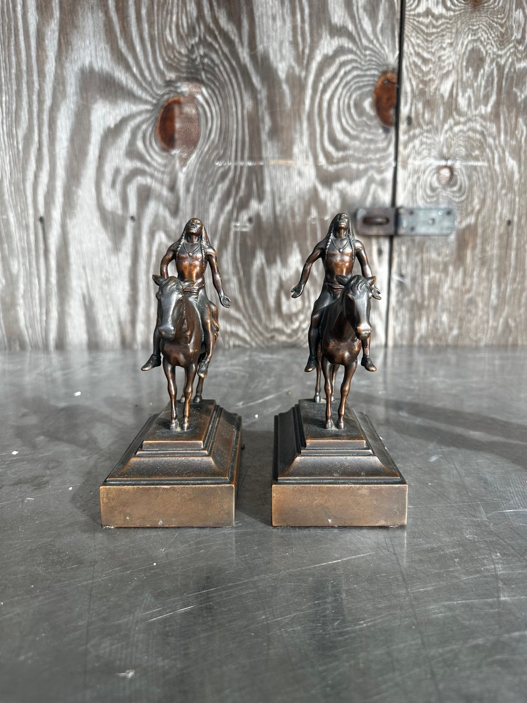 Vintage Brass Native American Bookends - Etsy