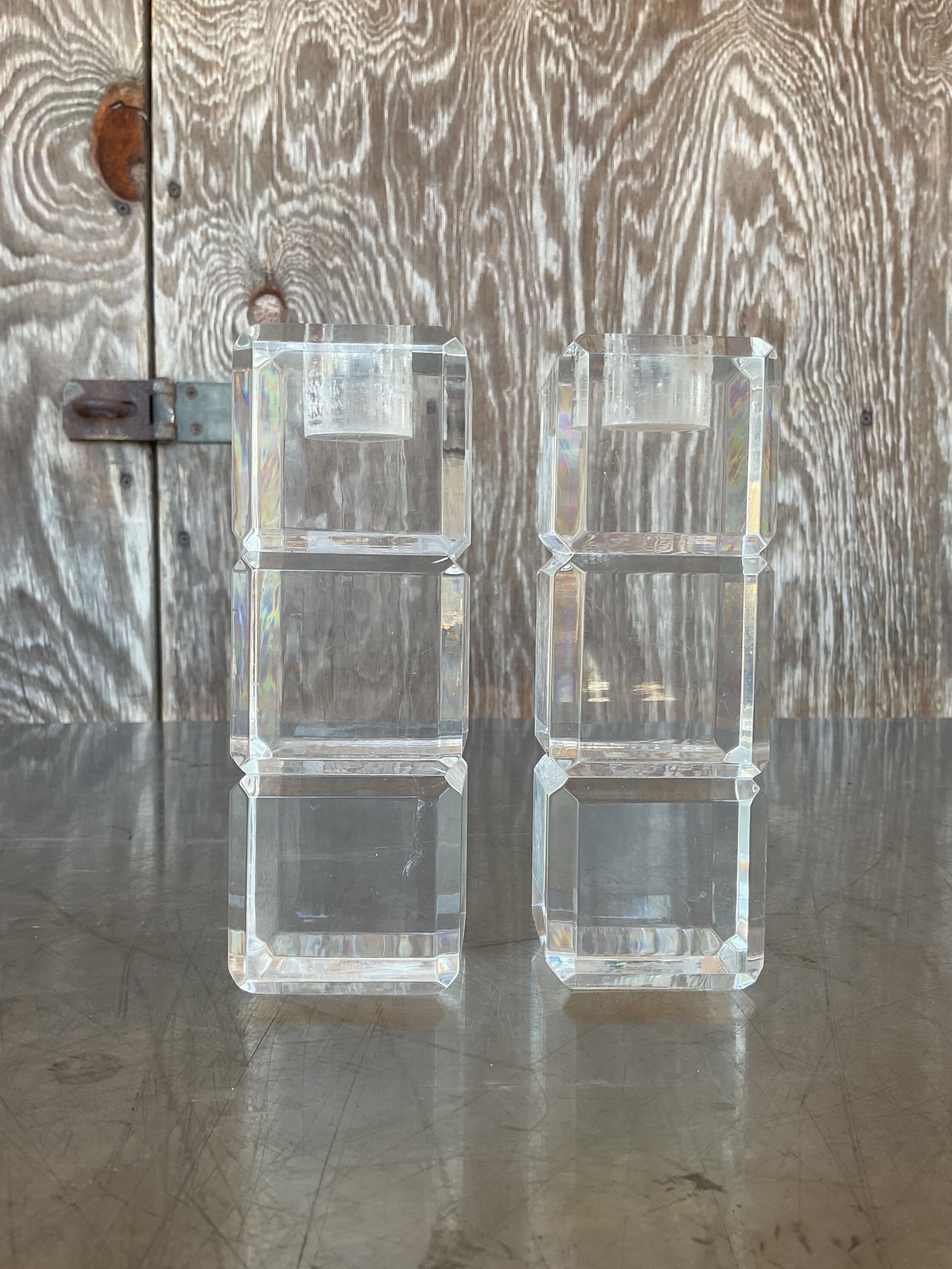 Vintage Lucite Cubist Candle Holders Pair - Etsy